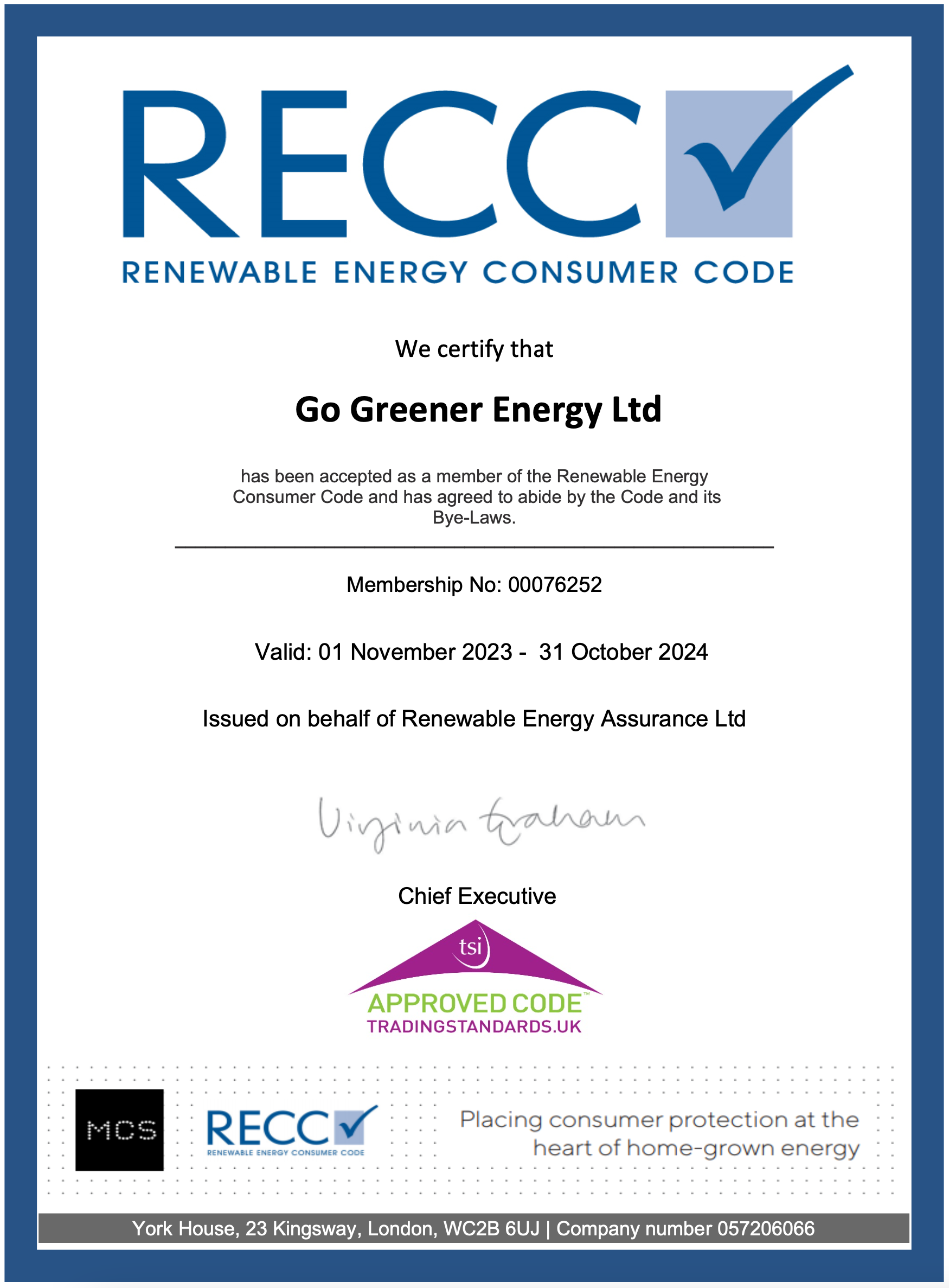 RECC Acreditation - Go Greener Energy Ltd